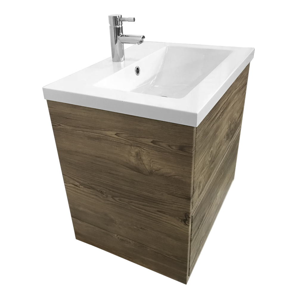 600mm Grey Oak Effect Vanity Unit Ceramic Basin Bathroom Drawer ...
