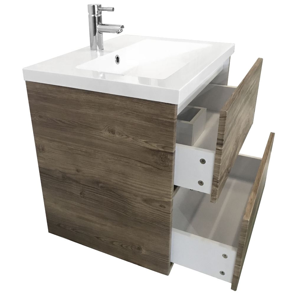 600mm Grey Oak Effect Vanity Unit Ceramic Basin Bathroom Drawer ...