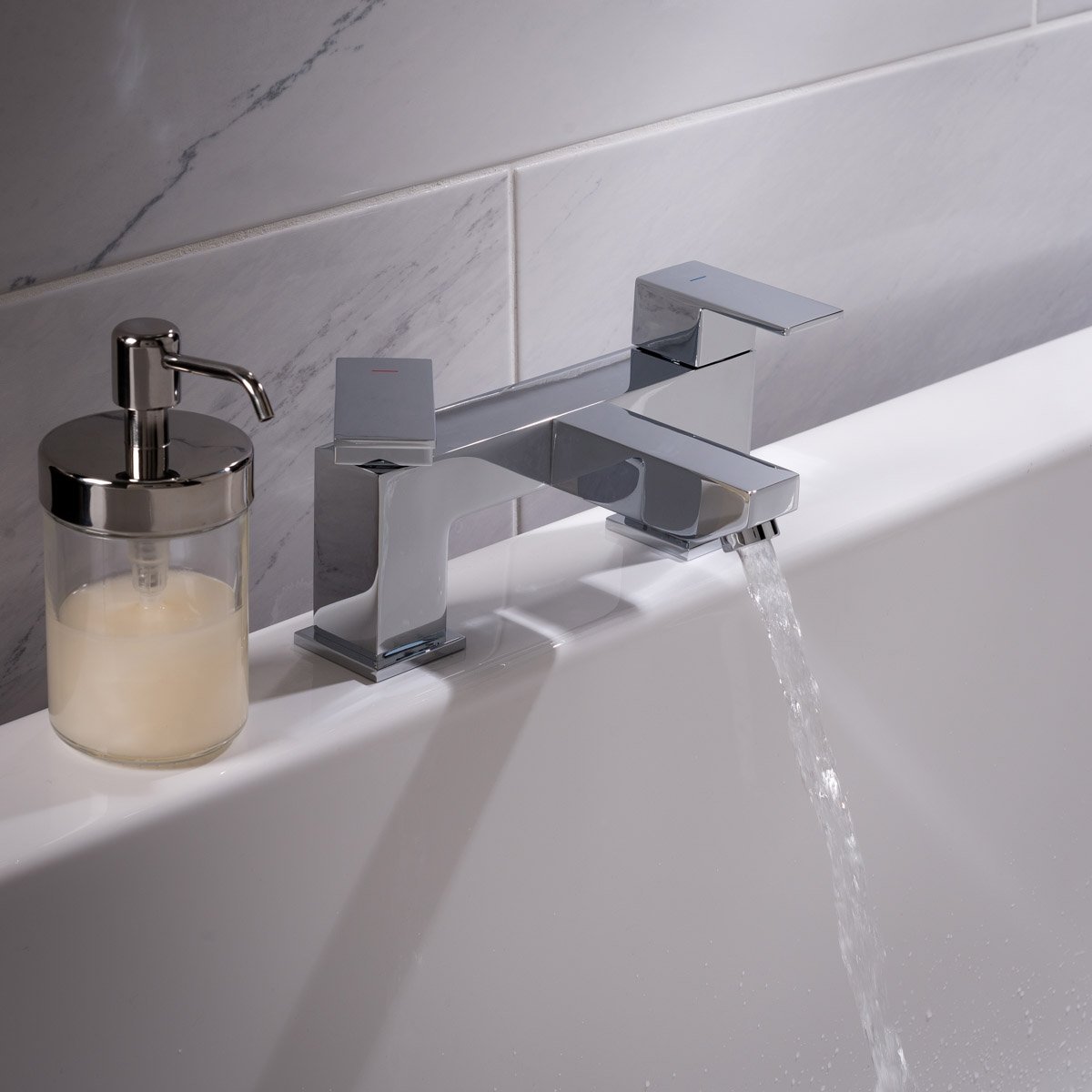 Modern Bathroom Tap Square Waterfall Basin Bath Filler Shower Mixer ...