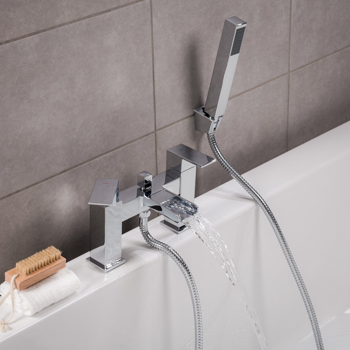 Modern Bathroom Tap Square Waterfall Basin Bath Filler Shower Chrome ...