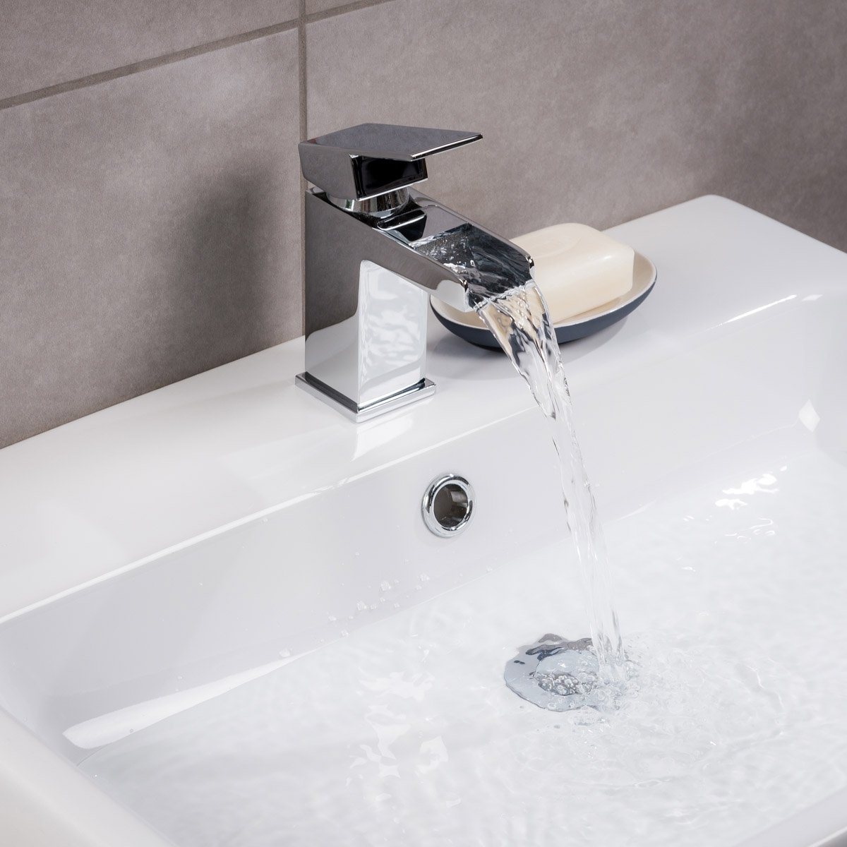 Modern Bathroom Tap Square Waterfall Basin Bath Filler Shower Chrome ...