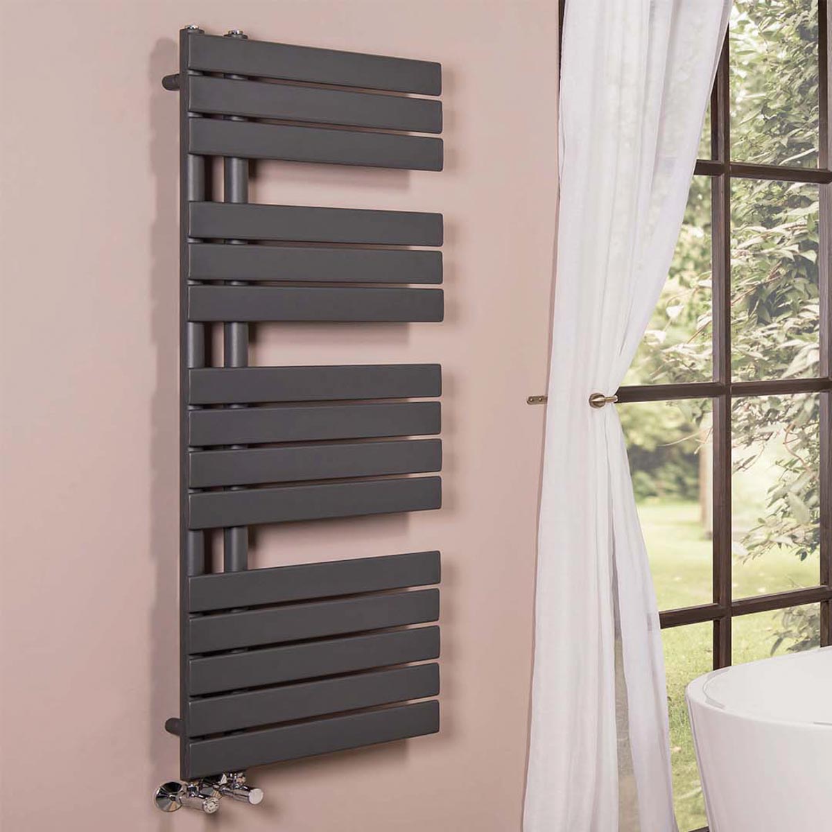 Heated Towel Rail Bathroom Radiator Designer Flat Panel - Grey | Chrome ...