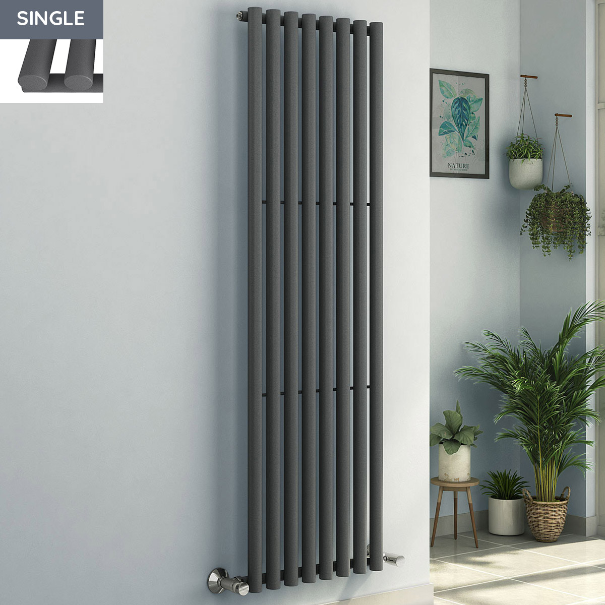 Vertical Modern Designer Radiator Round Tube Single Anthracite ...